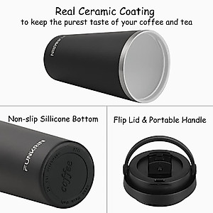 Funkrin Insulated Coffee Mug with Ceramic Coating, 16oz Vacuum Stainless Steel Tea Tumbler with Lid and Handle, Double Wall Leak-Proof Thermos Mug for Travel Office School Party Camping