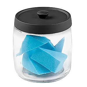 mDesign Small Apothecary Organizer Canister Jars - Glass Containers with Plastic Lid for Bathroom, Organization Holder for Vanity, Counter, Malloy Collection - 2 Pack - Clear/Matte Black