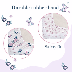 My Little Zone 100% Cotton Changing Pad Cover for Baby Girls, Floral - Breathable Bassinet, Mini Crib Mattress Fitted Sheets - Butterfly Blossom, 32"x16" with 8" Deep Pocket, White-Light Pink, 2 Pack