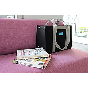 Premium Canvas Tote Bag (16Wx12H x7D) Pancake Mini Folds Flat, Slip-in Pockets, Removable Base, Anti-Theft Pocket