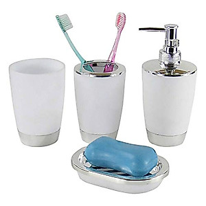 Wilove Bathroom Accessories Set,4 Pcs Plastic Bathroom Accessories Set Toothbrush Holder,Toothbrush Cup,Soap Dispenser,Soap Dish