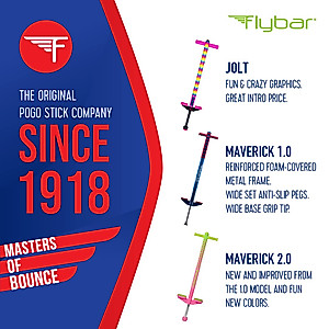 Flybar Maverick Pogo Stick for Kids Ages 5+, 40 to 80 Pounds, Perfect for Beginners, Easy Grip Handles, Anti-Slip Pegs, Outdoor Toys for Boys, Jumper Toys for Girls, Outside Toys for Kids (Red/Blue)