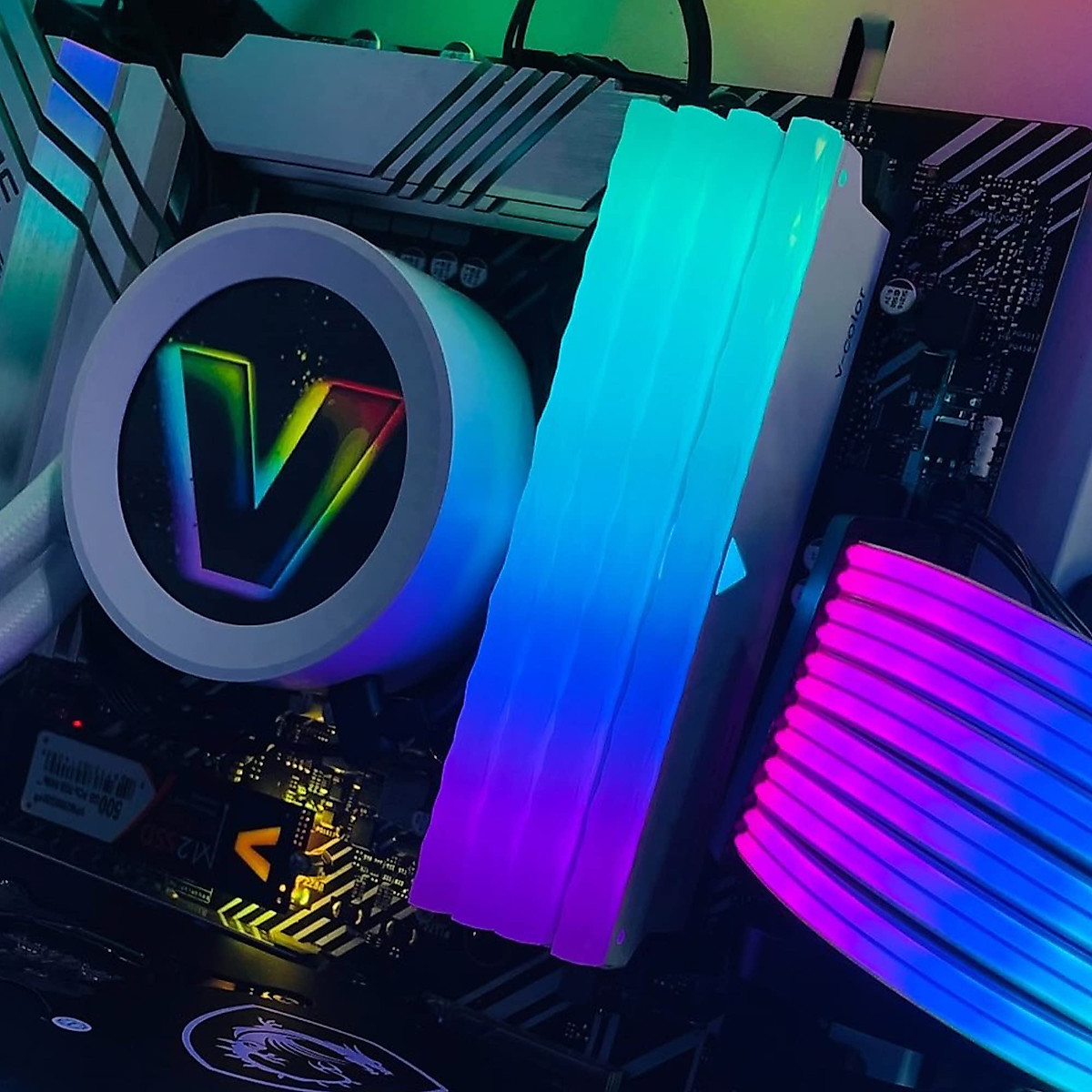 V-Color Prism Pro DDR4 16GB (8GBx2) 3600MHz (PC4-28800) CL18 RGB Gaming Desktop Ram Memory Module UDIMM Hynix IC Single Rank - White (TL8G36818D-E6PRWWK)