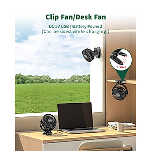Dorobeen Portable Clip on Fan, 5000mAh Battery Powered Fan, 3 Speed Quiet Rechargeable Mini Desk Fan, 360° Rotate Personal Cooling Fan for Home Office Stroller Camping Golf Cart Fan (BLDC Motor)
