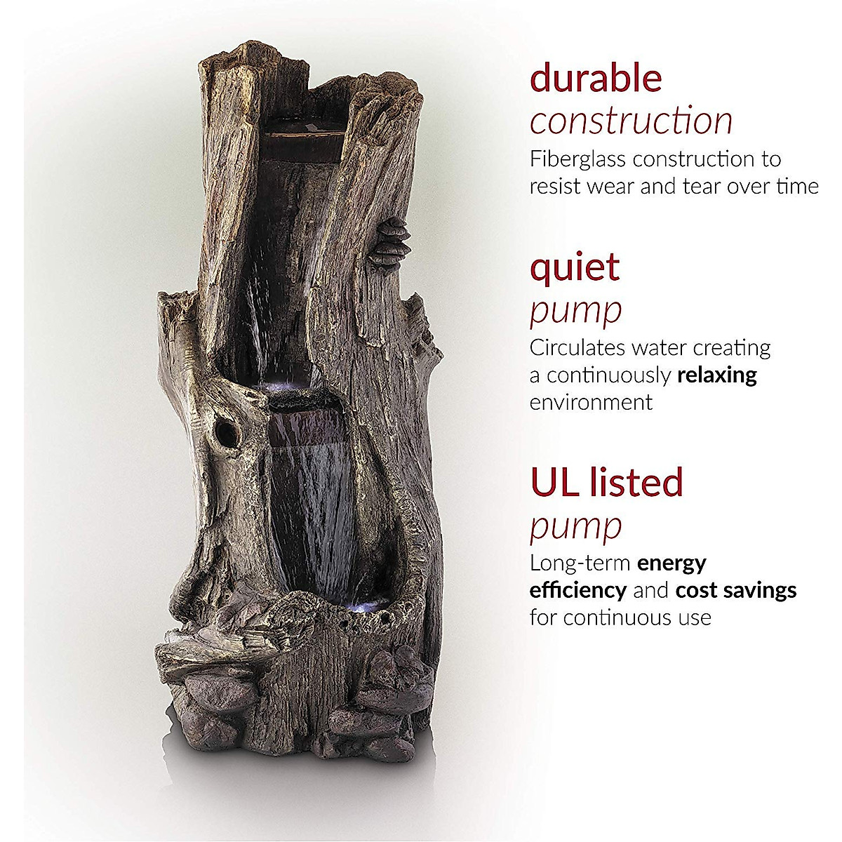 Alpine Corporation WIN258 Water Fountain with LED Lights Outdoor Waterfall for Garden, Patio, Deck, Porch, 18"L x 16"W x 41"H, Gray