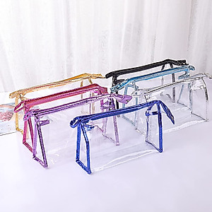 SITAKE 12 Pcs Portable Transparent Cosmetic Bags, Clear Waterproof Makeup Bags with Handle, PVC Travel Toiletry Bags Pouches, Clear Pencil Cases, Stationary Organizers(6 Colors)