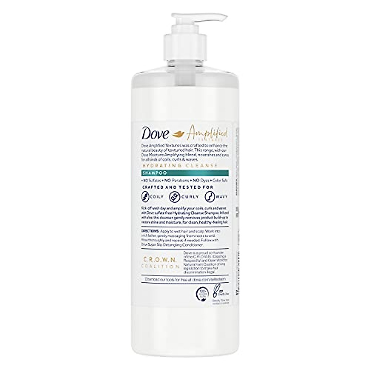 Dove Amplified Textures Sulfate-Free Moisturizing Shampoo for Coils, Curls, and Waves Hydrating Cleanse with Moisture Amplifying Hair Care Blend, 32.3 Fl Oz