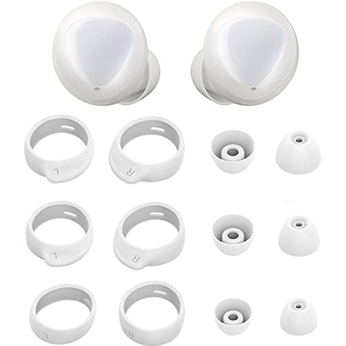 ALXCD Replacement Eartips Earhooks Kit for Galaxy Buds Headphone, S/M/L Size Included Silicone Earbud Tips & Hooks, Fit for Galaxy Buds SM-R170 Headphone 6+6 White
