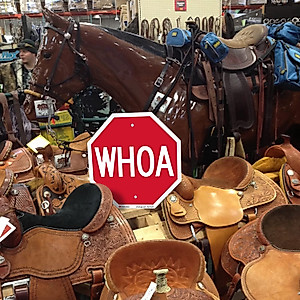 SmartSign 12 inch “WHOA” Novelty/Funny Metal Sign, STOP-Shape, 63 mil Aluminum, 3M Laminated Engineer Grade Reflective Material, Red and White, Made in USA