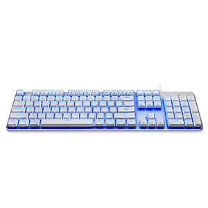 EagleTec KG051-BR BLUE LED Backlit Mechanical Gaming Keyboard Low Profile Mechanical Gamers Keyboard 104 Key Mechanical Computer USB Gaming Keyboard for PC (WHITE VERSION)