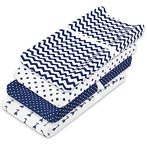 Changing Pad Cover – Baby Changing Pad Covers 4 Pack – Boy or Girl Changing Pad Cover – Pure Cotton Machine Washable Navy and White Changing Table Cover – Diaper Changing Pad Cover Sheets