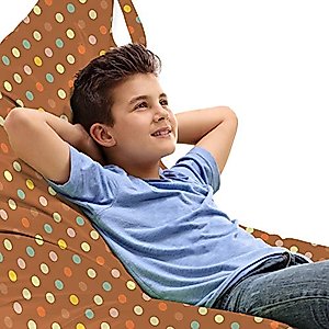 Lunarable Retro Lounger Chair Bag, Vintage Pattern with Pastel Colored Polka Dots on Brown Background Classical Artwork, High Capacity Storage with Handle Container, Lounger Size, Multicolor
