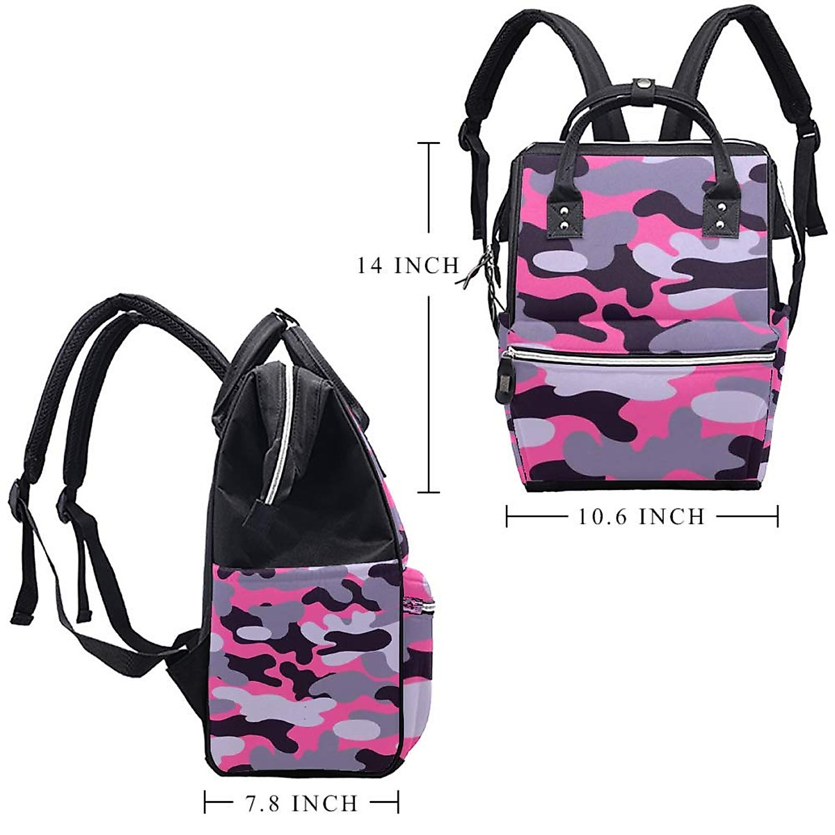 Pink Grey Camouflage Pattern Diaper Tote Bags Mummy Backpack Large Capacity Nappy Bag Nursing Traveling Bag for Baby Care