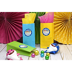 Little Shark Baby Aquatic Themed Birthday Thank You Sticker Labels for Kids, 40 2" Party Circle Stickers by AmandaCreation, Great for Party Favors, Envelope Seals & Goodie Bags