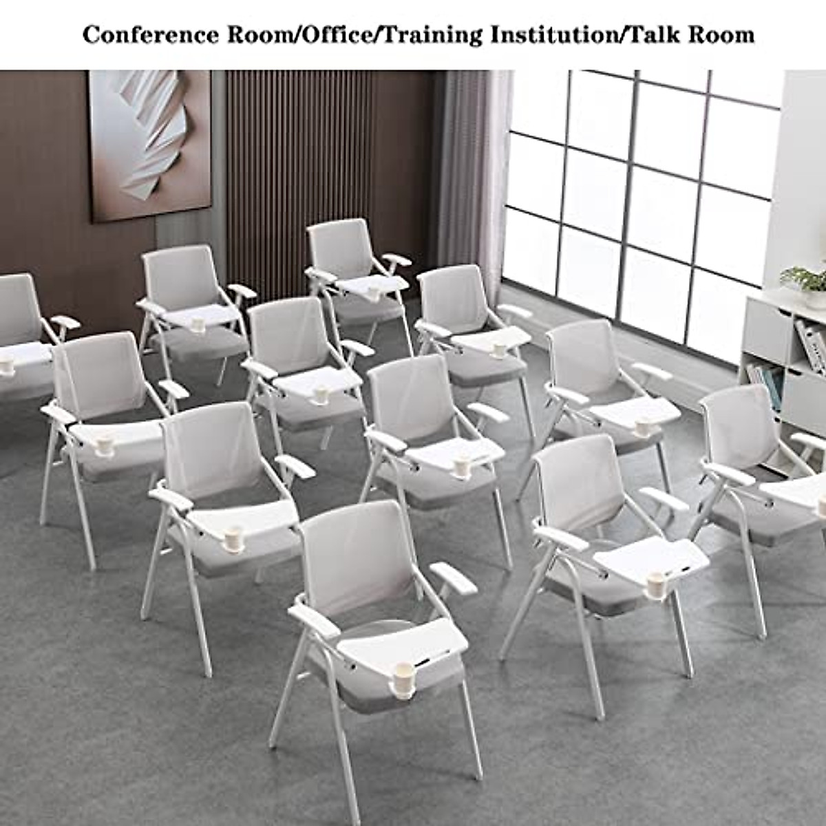 Office Products Foldable Office Conference Chair Training Chair with Writing Board Exam Chair Study Chair Mesh Chair with Armrests(Orange)