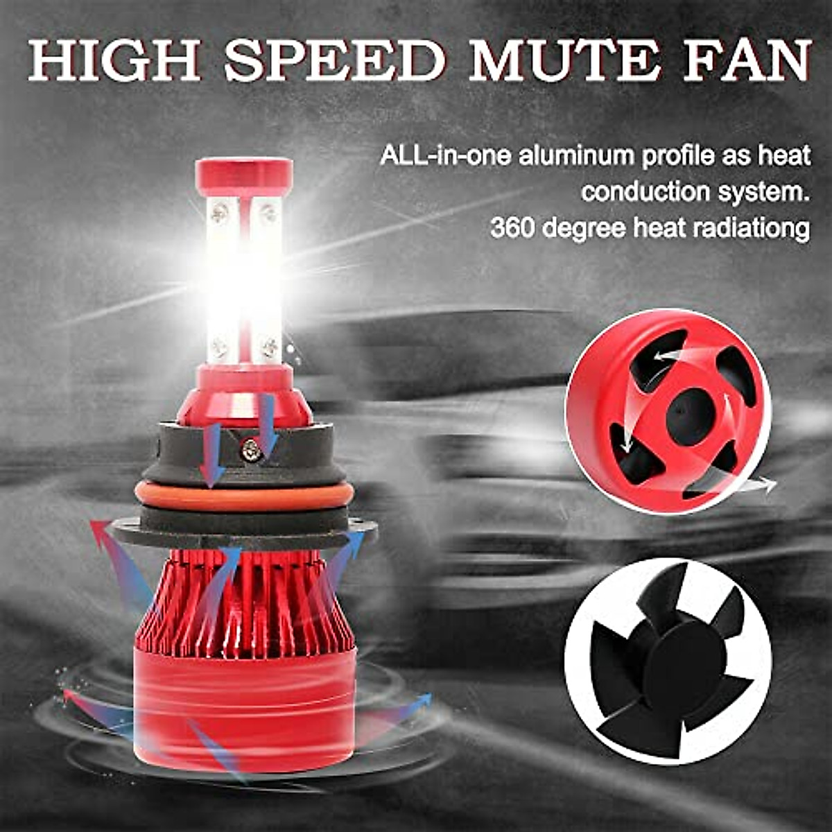 StoneBanks 9007 HB5 LED Headlight Bulb, 6000K White 4-sides LED Chips High Low Beam Bulb Driving Car Headlamp Plug and Play Conversion Kit, Pack of 2