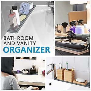 ZAPPOWARE Kitchen Sink Narrow Silicone Holder Tray 18"x3.1", Vanity & Bathroom Organizer, Bar Coffee Service Mat, Gray