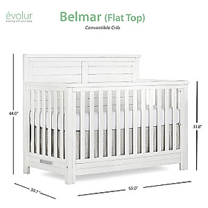 Evolur Belmar Flat 5-in-1 Convertible Crib in Weathered White, Features 3 Mattress Height Settings, Greenguard Gold Certified, Made of Kiln-Dried Hardwood