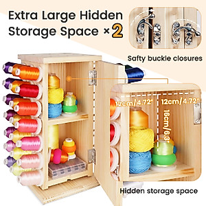 New brothread 93 Spools (DIY) 360° Fully Rotating Wooden Thread Rack/Thread Holder Organizer with Inner Storage Compartments for Sewing, Quilting, Embroidery, Hair-braiding and Jewelry