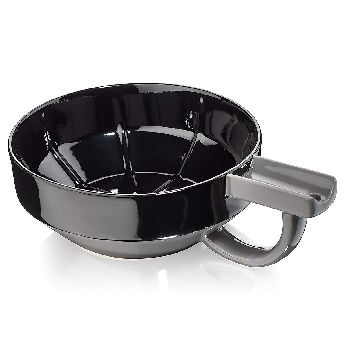 Fine ﻿Mr Lather Bowl, ﻿Gentleman's Ceramic Shaving Cream Bowl, Aerating Ribbed ﻿Texture, Brush Holder, Wall Mount Hole, Dark Bowl for Visual Contrast, Premium Stoneware Construction (Black)