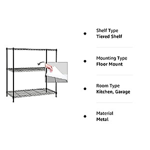 Catalina Creations EFINE 3-Shelf Shelving Unit with 3-Shelf Liners, Adjustable Rack, Steel Wire Shelves and Storage for Kitchen and Garage (36W x 16D x 36H)