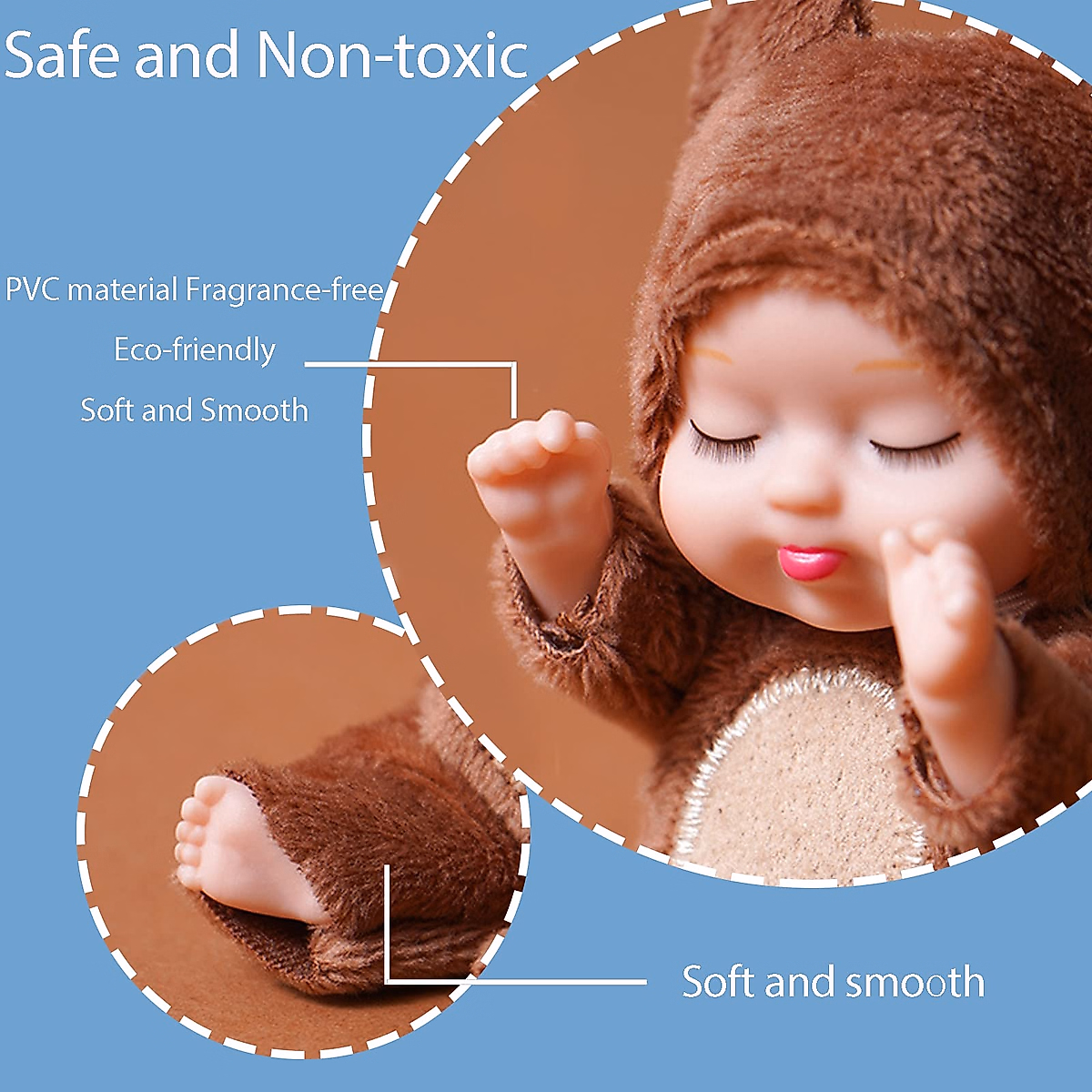 Carreuty Mini Reborn Baby Doll 8 Pcs 4 Inch Tiny Slepping Baby Washable PVC Material Realistic Baby Doll with Animal Clothes and Hat with 2 Milk Bottle for Girls and Boys