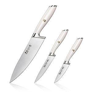 Cangshan L1 Series 1026924 German Steel Forged 3-Piece Starter Knife Set, White
