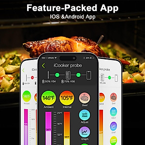 Smart Wireless Meat Thermometer - 500ft Long Range, IPX7 Waterproof Bluetooth 5.3 Digital Kitchen Food Thermometer with APP Control for BBQ, Oven, Grill, Smoker, Rotisserie, Air Fryer