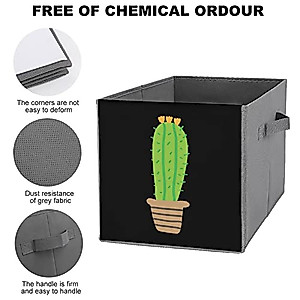 Cactus Storage Bins Cubes Foldable Fabric Organizers with Handles Clothes Bag Book Box Toys Basket for Shelves Closet 10.6"