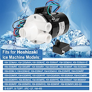 Pump Motor Assembly Replacement for Hoshizaki PA0613 Ice Machine Water Pump, Includes Run Capacitor and Wire Leads 120V 60Hz 10W 0.4 Amp