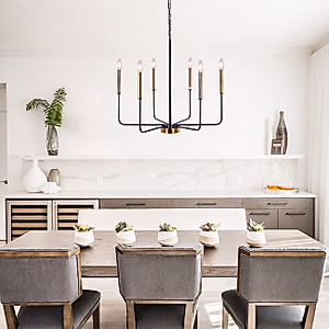 ZCHAOZ Modern Farmhouse Chandelier for Dining Room, 6 Lights Chandelier Light Fixture Adjustable Height, Black and Gold Hanging Candle Pendant Lighting for Kitchen Island Living Room Bedroom Foyer