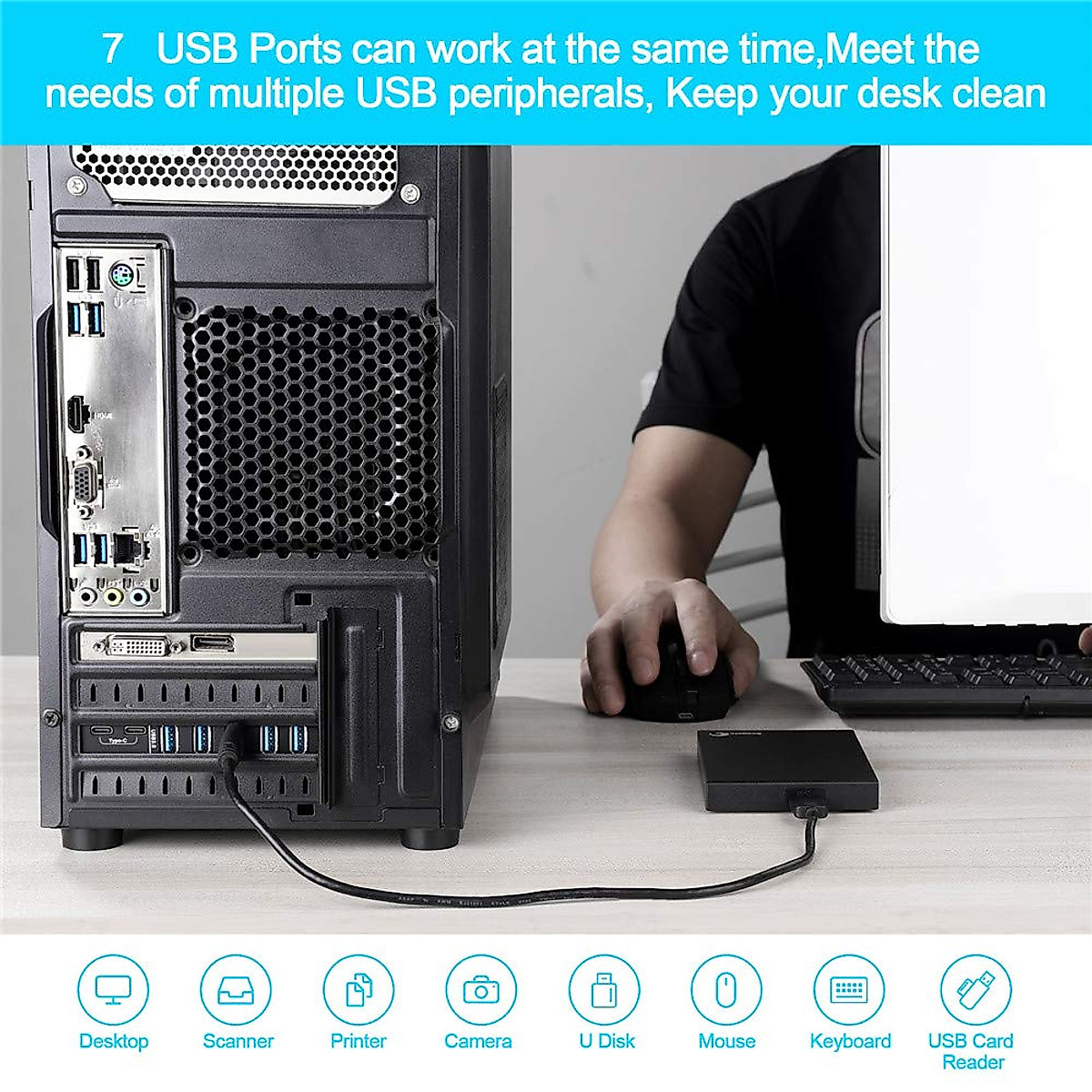 PCI-E to USB 3.0 7-Port(2X USB-C - 5X USB-A) Expansion Card,PCI Express USB Add in Card, Internal USB3 Hub Converter for Desktop PC Host Card Support Windows 10/8/7/XP and MAC OS 10.8.2 Above