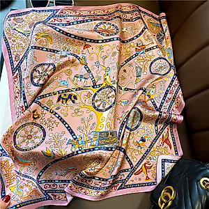 FEIBOON 100% Pure Mulberry Silk Scarfs 27"x27" Square Scarf Women Neckerchief Headscarf hair scarf bandana Gift Packed (Pink Classic)