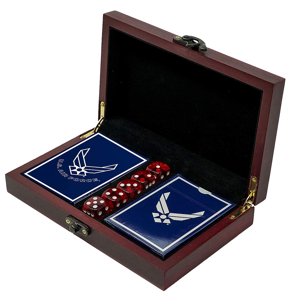 Military Gift Shop US Air Force Playing Cards & Dice in Keepsake Box - USAF Rank Insignia Cards - Air Force Gifts | Disabled Vet Owned Business | Air Force Card Set