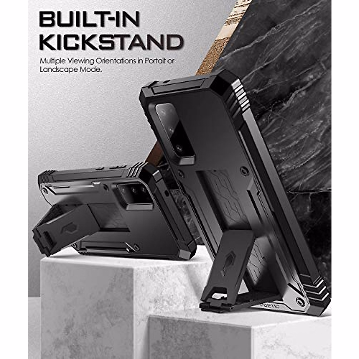 Poetic Revolution Series Designed for Samsung Galaxy S20 FE 5G Case (2020 Release), Full-Body Rugged Dual-Layer Shockproof Protective Cover with Kickstand and Built-in-Screen Protector, Black