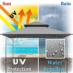 YardGrow 5x8FT BBQ Grill Gazebo Replacement Canopy Roof Double Tiered Outdoor Grill Shelter Canopy Top (Grey)