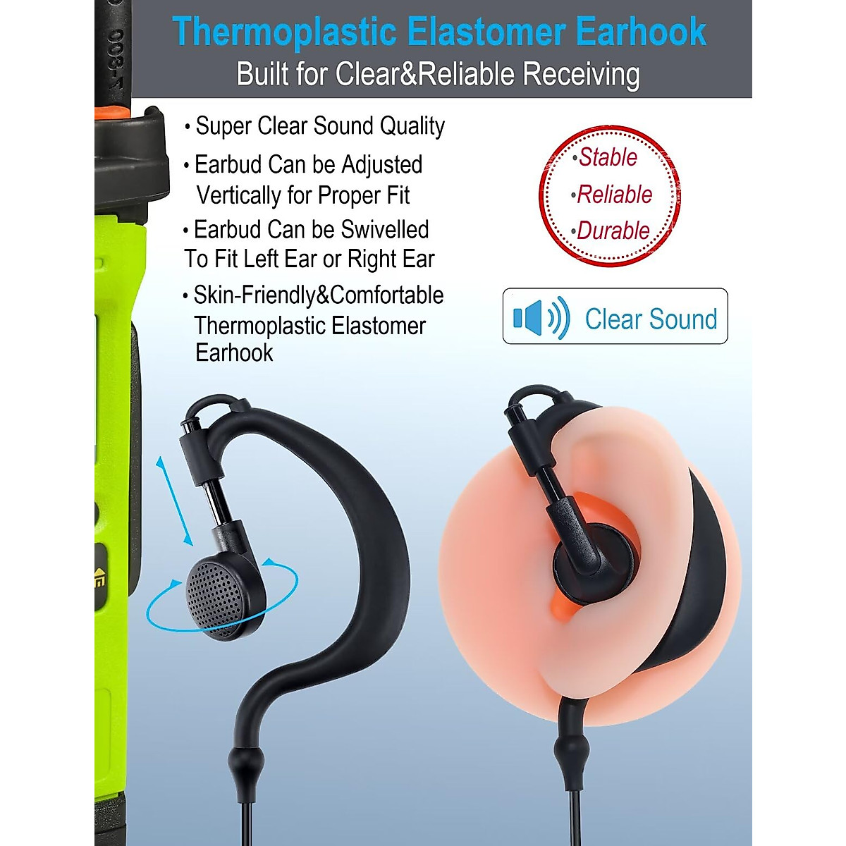 commountain SL300 SL3500e Earpiece with Mic Compatible for Motorola Radios TLK 100 TLK 110 SL7550 SL7550e SL7580 SL7580e SL7590 SL7590e SLN 1000, TLK100 TLK110 SLN1000 SL Series G Earhook Headset