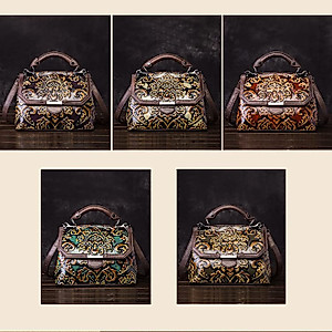 LMKIDS Genuine Leather Purses and Handbags for Women,Organizer Top Handle Satchel Vintage Embossing Totem Shoulder Bag (Red)