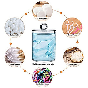 2 Pack Qtip Holder Organizer Dispenser Light Blue Marble Bathroom Storage Canister Cotton Ball Holder Bathroom Containers for Cotton Swabs/Pads/Floss