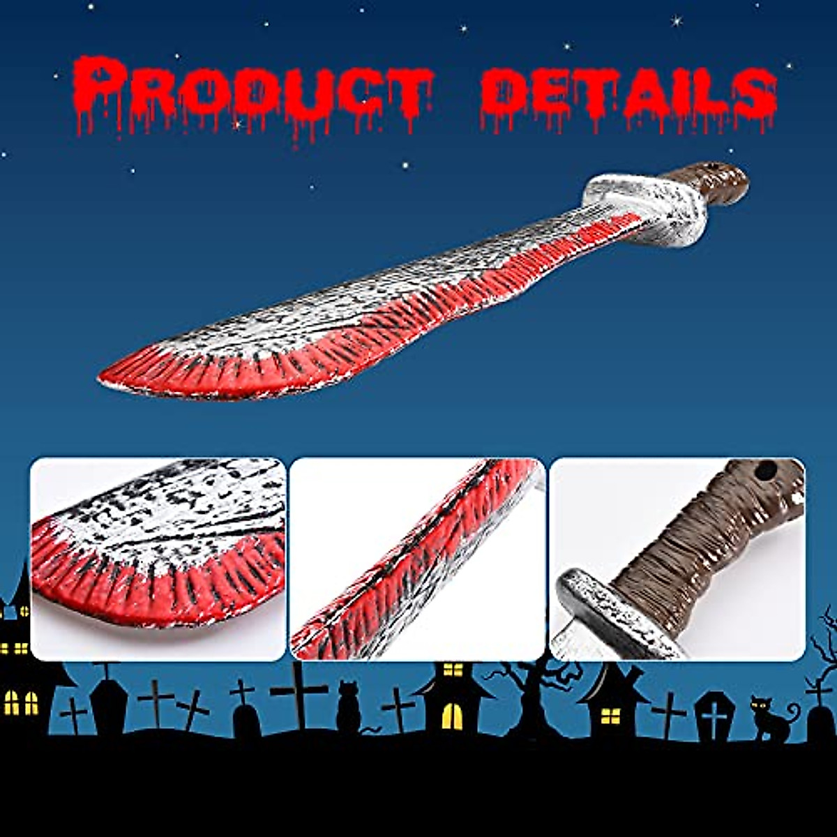 2 Pieces Halloween Butcher Knife Prop Machete Costume Prop Fake Realistic Bleeding Knife Toy for Halloween Party Zombie Costumes and Cosplay (Bloody Machete Style)