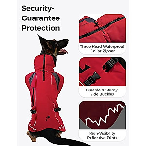 Wantdo Large Dog Padded Rain Jacket Waterproof Warm Winter Jacket Refletive Size 23 Red