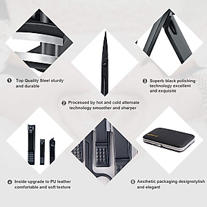 Manicure Set, Travel Mini Nail Clippers Kit Pedicure Care Tools, 10pcs Stainless Steel Grooming kit (Black)