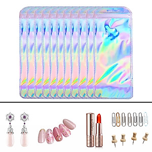 100 Pieces Holographic Bags Packaging Bags for Small Business Packaging Resealable Bags for Packaging Lipgloss, Jewelry Lash 2.4x5inch