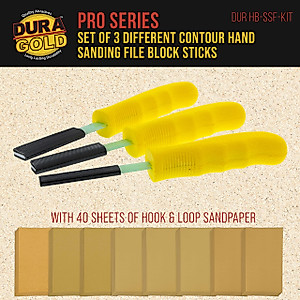 Dura-Gold Sanding Stick Kit with Ergo Handle Yellow Flat with 40 sheet Sandpaper Starter Kit