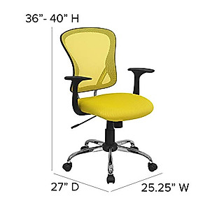 Flash Furniture Alfred Mid-Back Yellow Mesh Swivel Task Office Chair with Chrome Base and Arms