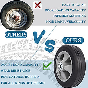 8”x 2”Flat Free Solid Rubber Wheel,Heavy Duty Solid Rubber Wheels Replacement Hand Truck Wheels with Ball Bearings and 1/2” Bore Hole Diameter,Hand Truck Tire 290 lbs Load Capacity (2-Pack)