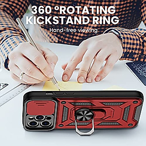 VEGO Compatible for iPhone 12 Pro Max Case, iPhone 12 Pro Max Kickstand Case with Slide Camera Cover, Built-in 360° Rotate Ring Stand Magnetic Cover Case for iPhone 12 Pro Max 6.7 inch, Red