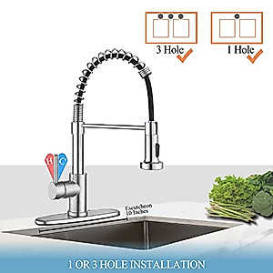 SAMRI Kitchen Faucets, Kitchen Sink Faucets with Pull Down Sprayer, Single Handle Spring Stainless Steel Brushed Nickel Faucet for Kitchen Sink 3 Hole, Modern Kitchen Faucet for RV Bar Farmhouse