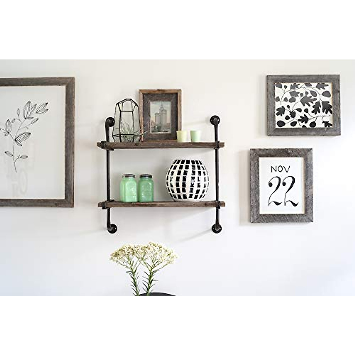 BarnwoodUSA Rustic Wooden Shelf with 2 Planks, Farmhouse Wall Ledge, Natural Weathered Gray