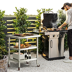 YITAHOME NSF Stainless Steel Table, 30" X 24" Work Table with Wheels, 3 Shelves Metal Table Prep Table for Home Kitchen Restaurant Garage Warehouse Outdoor